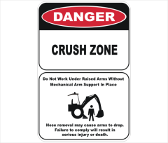 Backhoe Crush Zone danger sign - Excavator warning