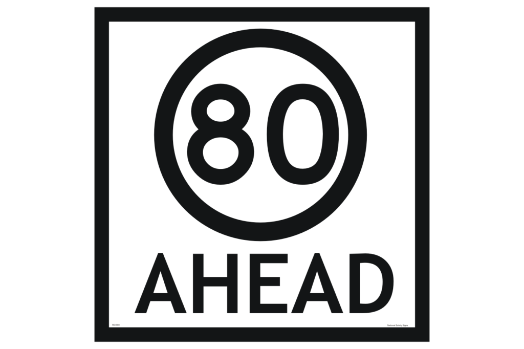 80 ahead sign - Speed restriction - Roadwork Signage
