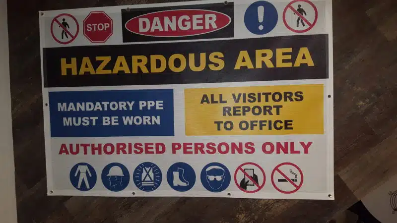 Mesh Banner Hazardous Area sign - Construction signs and Banners Aust.