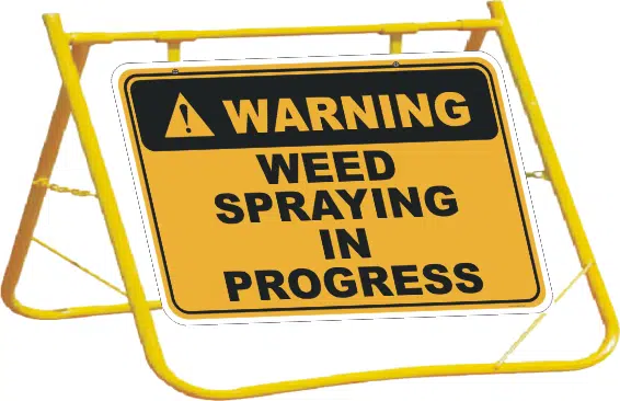 Weed Spraying Warning sign with stand - Spraying in progress