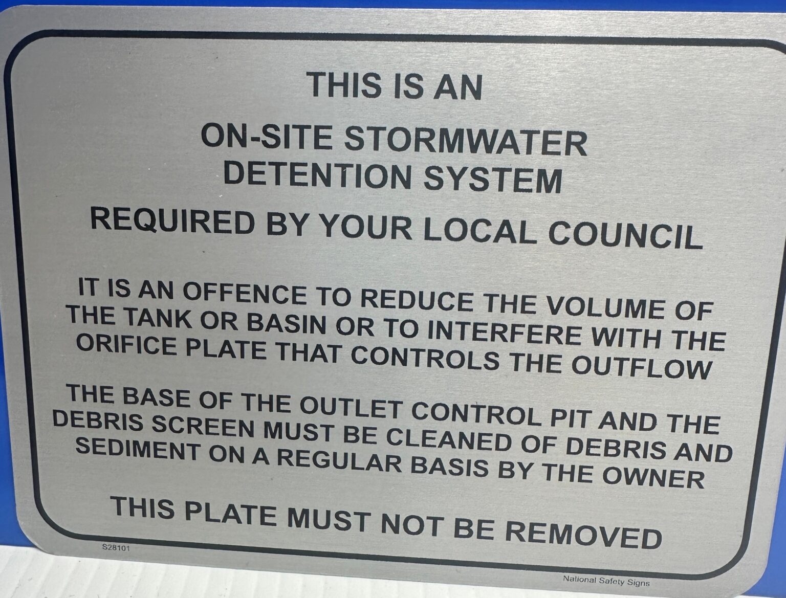 On Site Storm Water Detention System sign - National Safety Signs