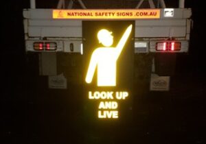 Look Up and Live Man - Reflective - Yellow Corflute man - Construction site