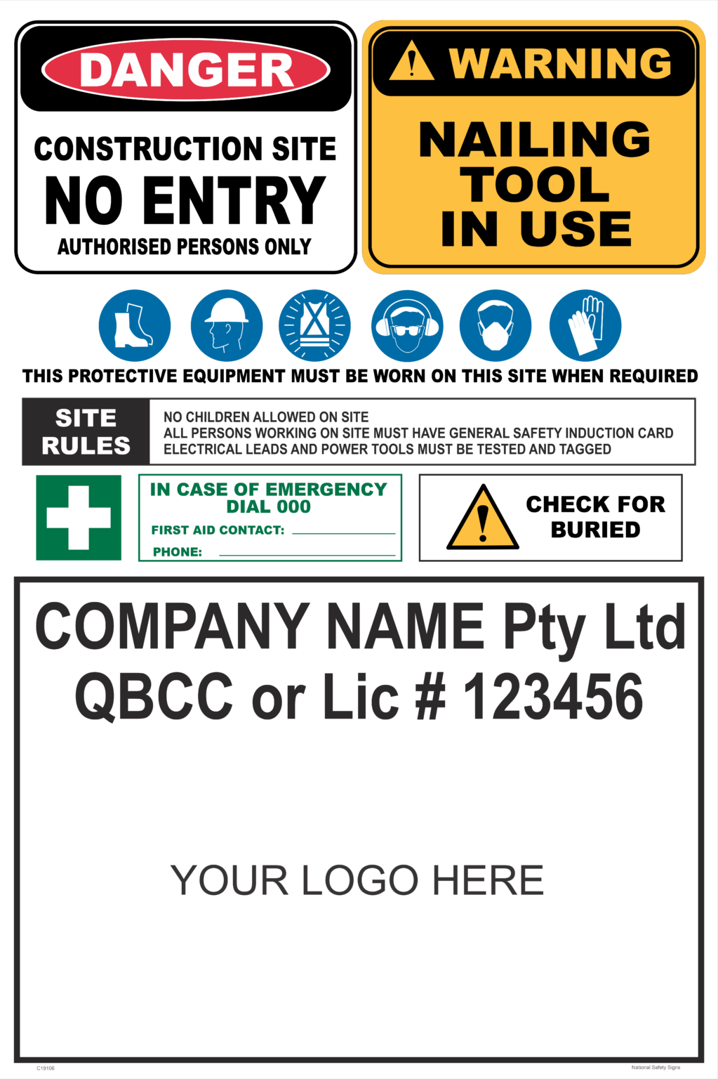 Work Site Combination Signs - Building site signs - Construction site signs