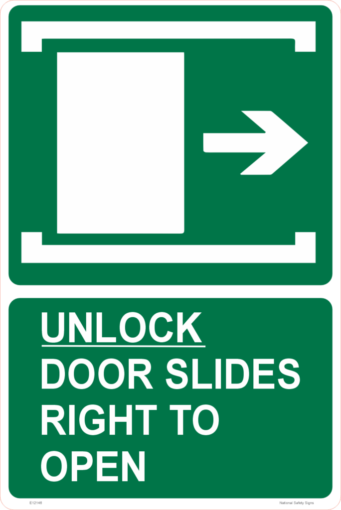 Door slides right/Left to Open E12146 - National Safety Signs