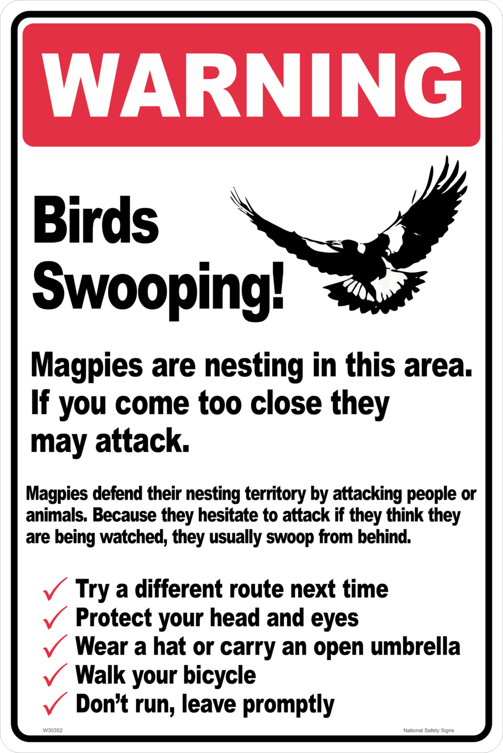 Warning Swooping Bird sign