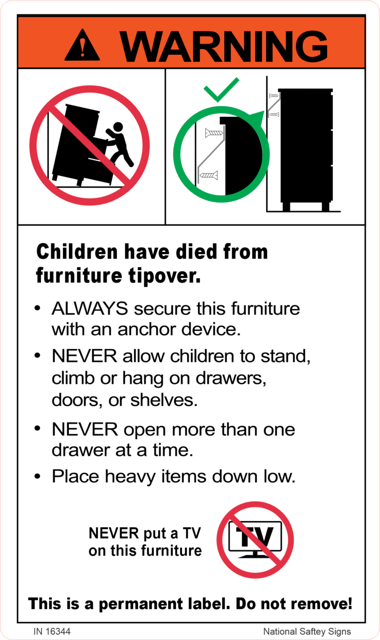 Toppling Furniture Mandatory Warning Label – Category 1 IN16344 ...